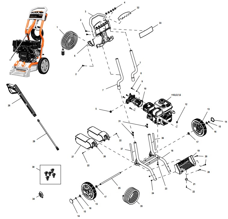 Generac Pressure Washer 0060242 replacement parts, pump breakdown ...