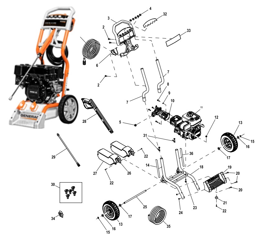 Generac Pressure Washer 0066940 replacement parts 2700 psi pump ...