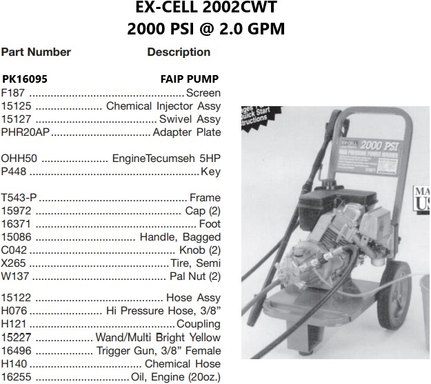 Devilbiss Excell pressure washer 2002CWT(GIANT) parts breakdown owners ...