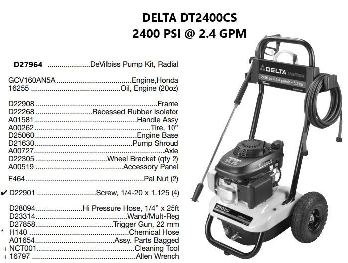 Delta Excell pressure washer DT2400CS parts breakdown owners manual